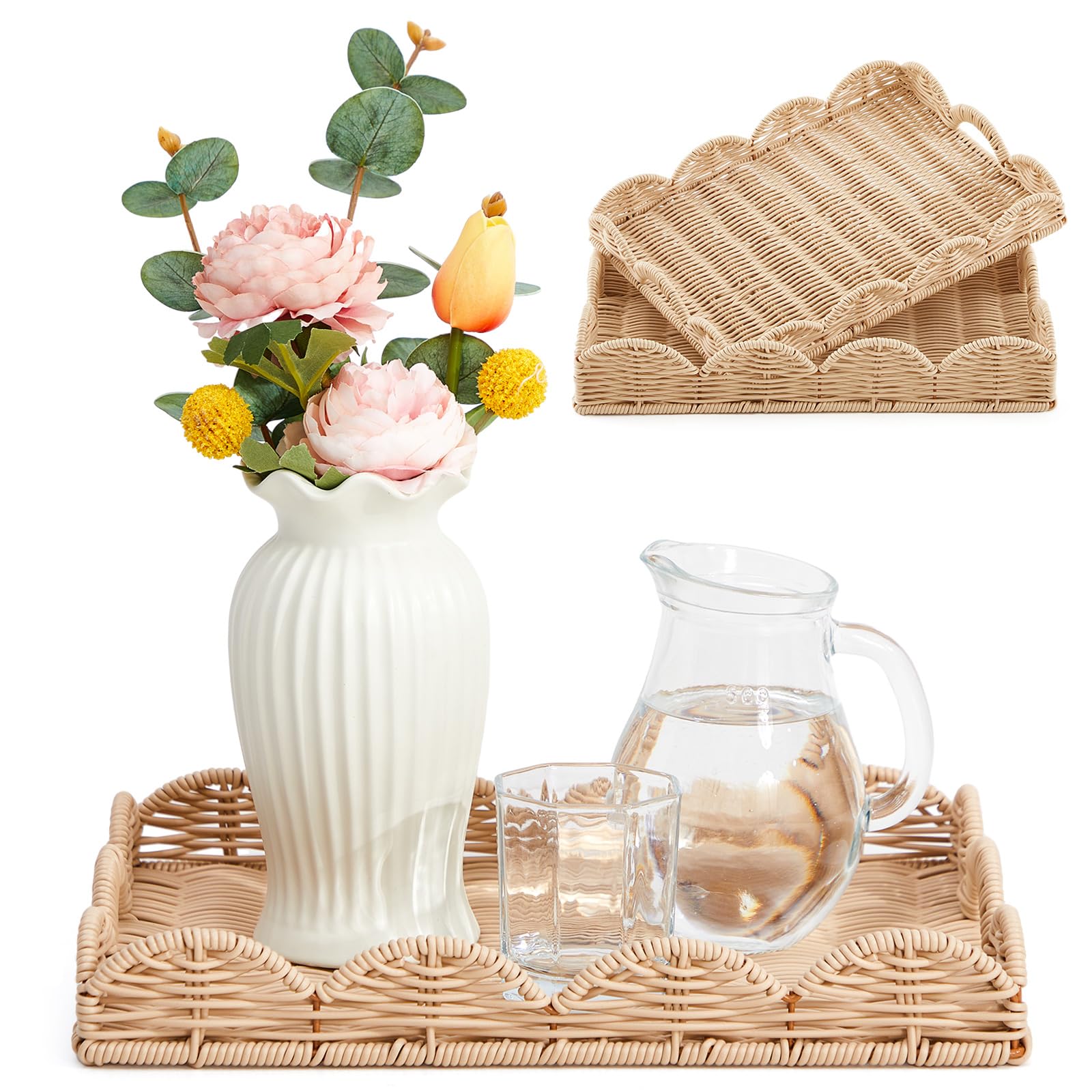 Amazon.com: Havawish 2 Pcs Scalloped Tray Scalloped Basket Wicker ...