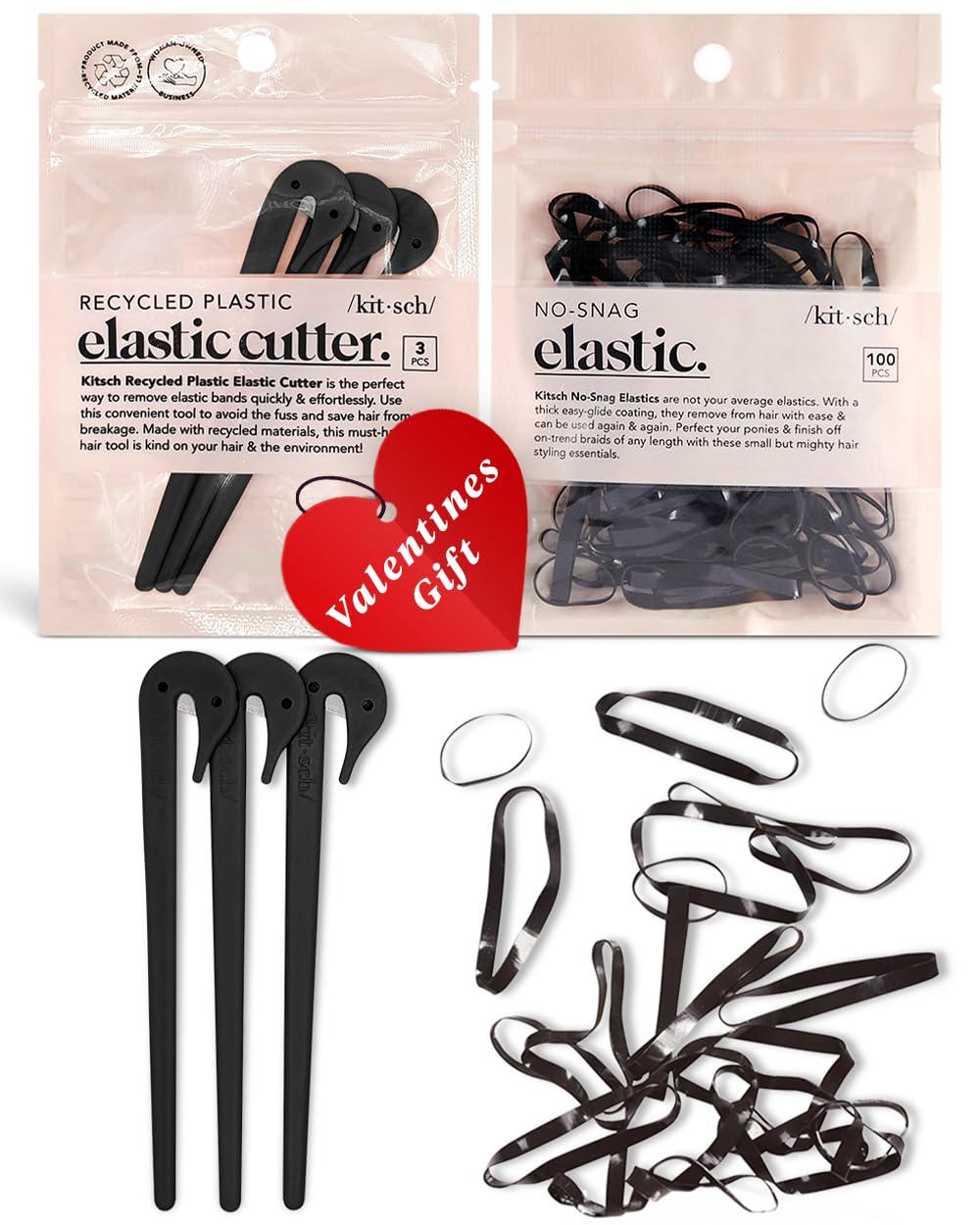 Amazon.com : Kitsch 3pc Black Elastic Hair Tie Cutter Tool & 100pc ...