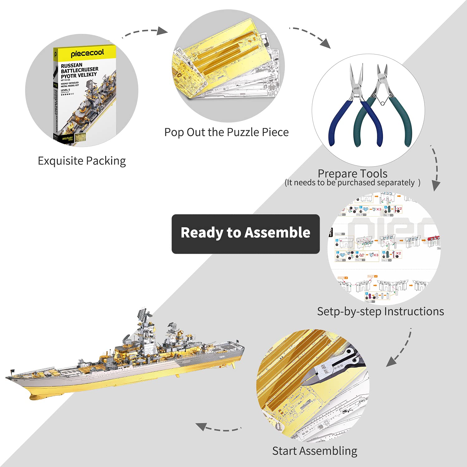 Piececool 3D Metal Puzzles for Teens, Russian Battlecruiser Pyotr ...