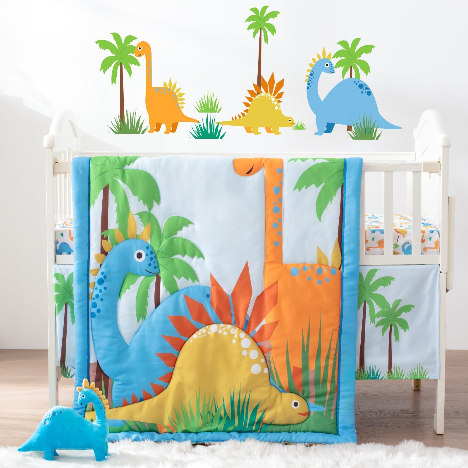 Amazon.com: UDYR Dinosaur Crib Bedding Set for Boys 3 pcs(Blue) : Baby