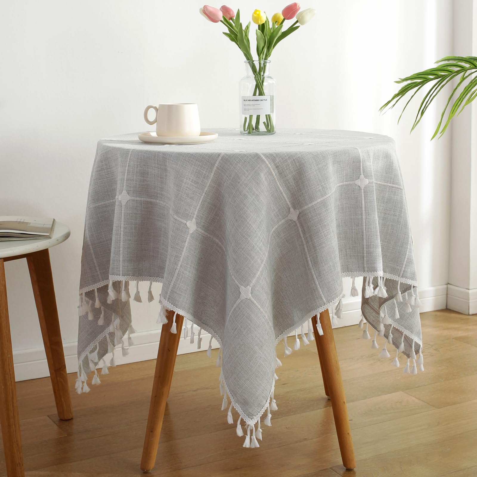 Amazon.com: Hpxrom Square Lattice Small Tablecloth Cotton Linen Grey ...