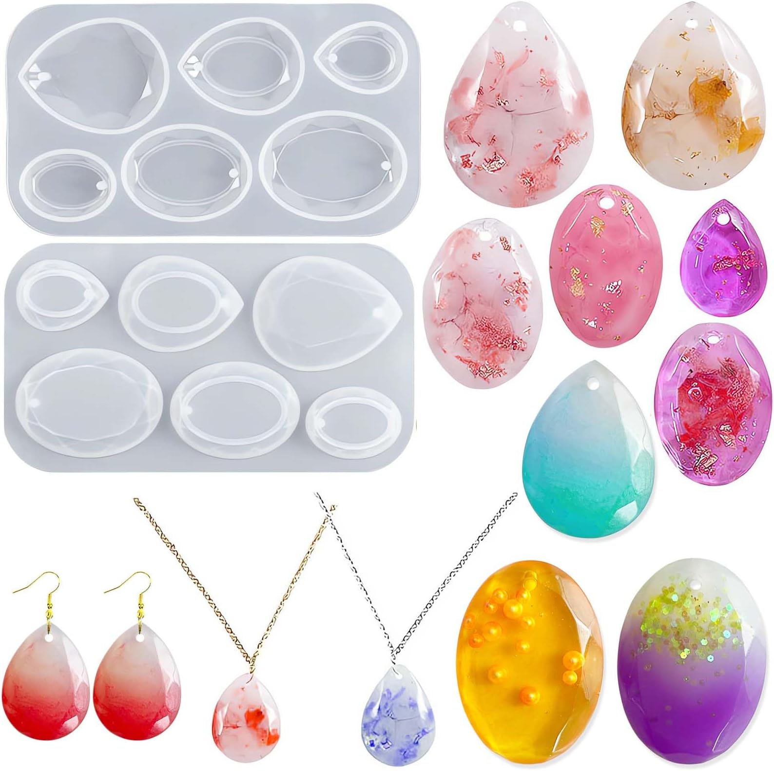 Amazon.com: 2 PCS Water Drop Silicone Mold Oval Resin Jewelry Molds Gem ...