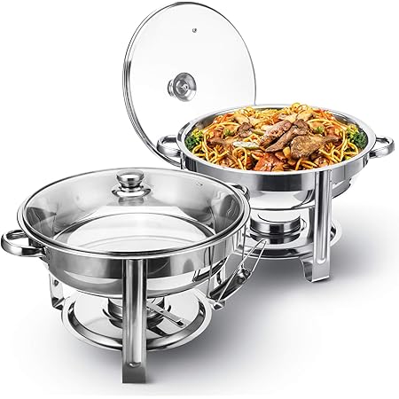 Amazon.com: Artisan Stainless Steel Round Buffet Chafer with Glass Lid ...