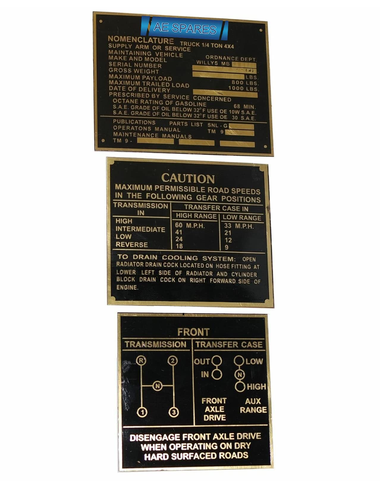 Amazon.com: AEspares Brass Black Dash Data Plate 3 Unit Suitable for ...