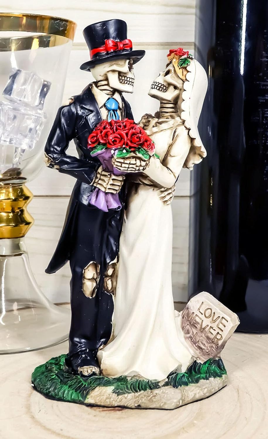 Amazon.com: SUPER BINGO Home Accents Gift Day of The Dead DOD Skeleton Bride Groom with Rose ...