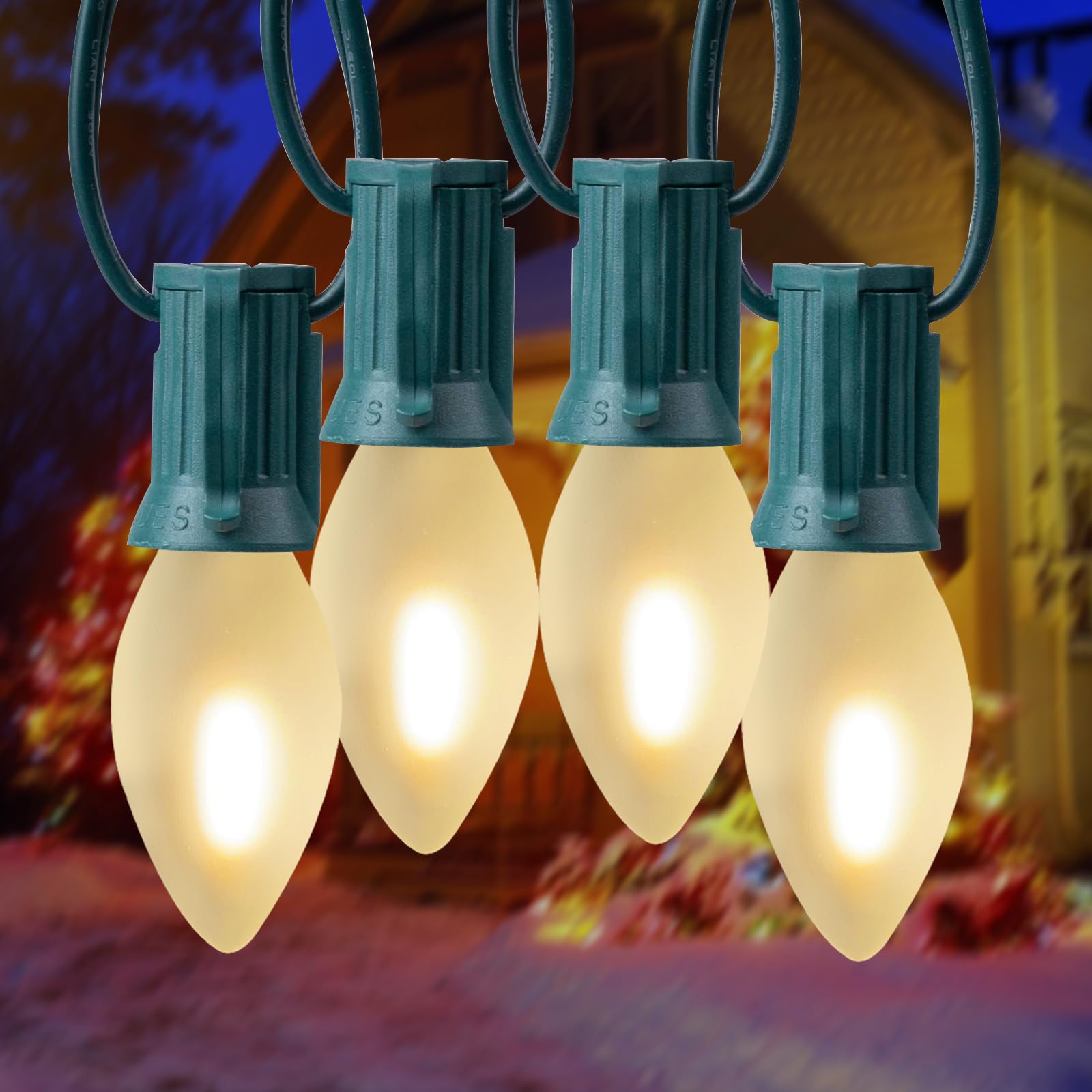 C7 LED Frosted White Lights 25Ft Outdoor Ceramic String Lights with 27 ...