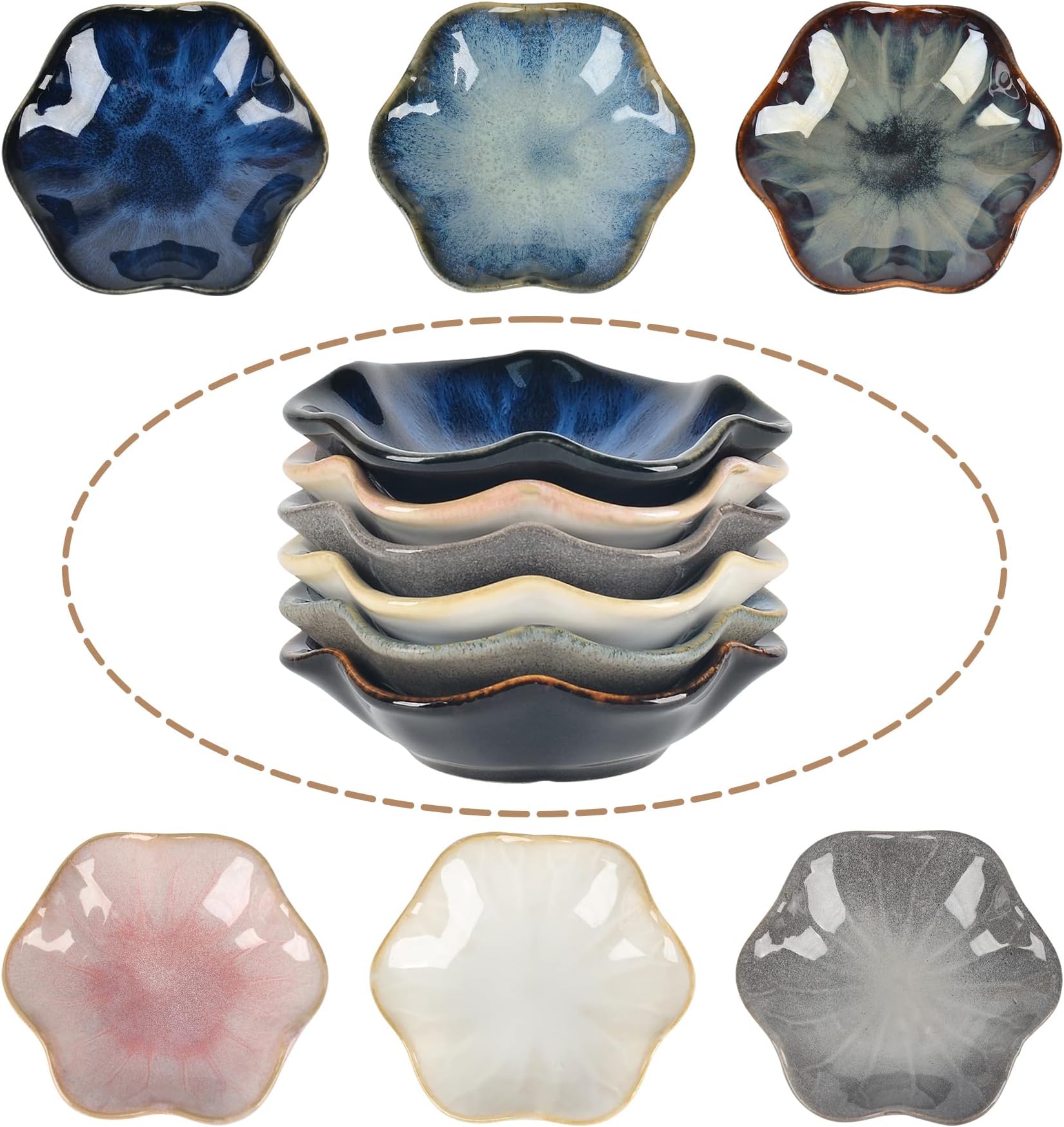 Amazon.com: Now Designs Flower Shaped Ceramic Pinch Bowl Set, Soy Sauce ...