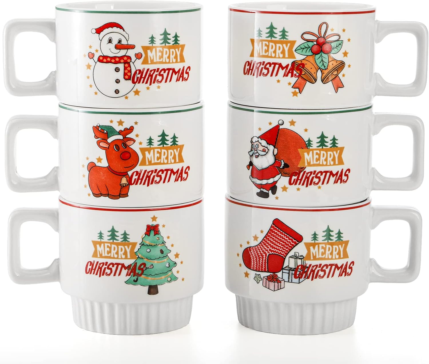 Amazon.com: Coloch Set of 6 Christmas Coffee Mugs, 12 Oz Ceramic Coffee ...
