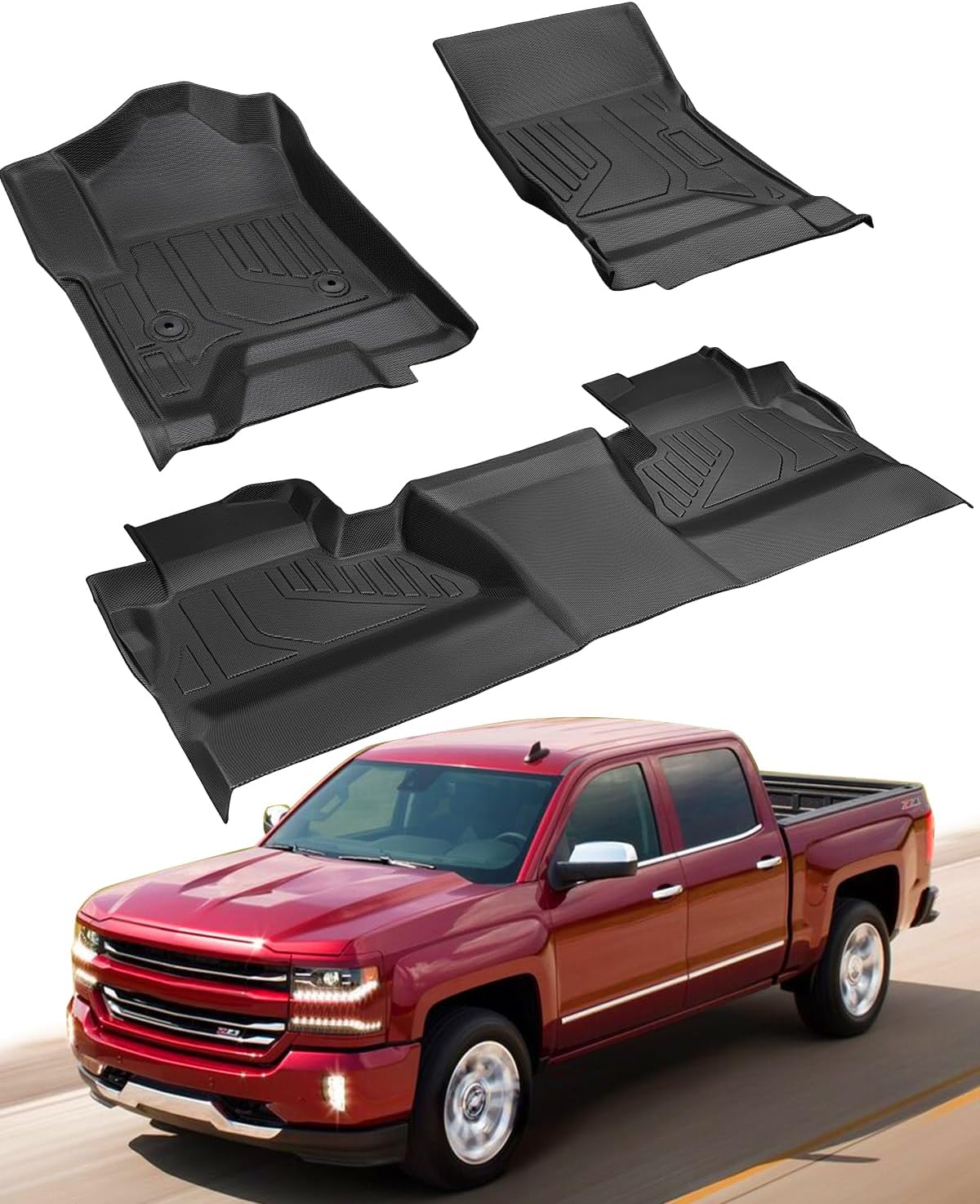Amazon.com: TPE Floor Mats for Chevy Silverado for GMC Sierra 1500 Crew ...