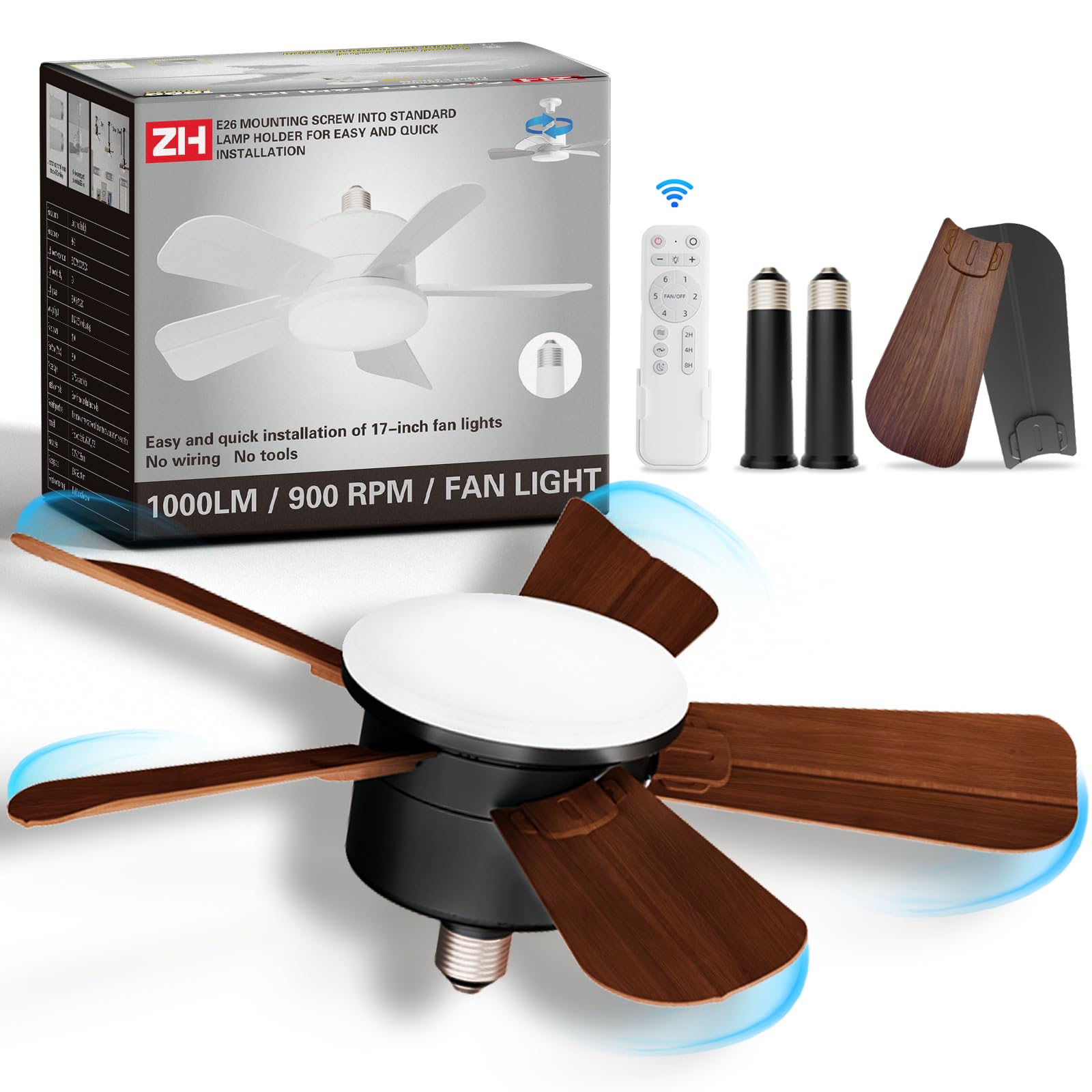 Minmup 17" Socket Fan Light with Remote and 2 Socket Extenders ...