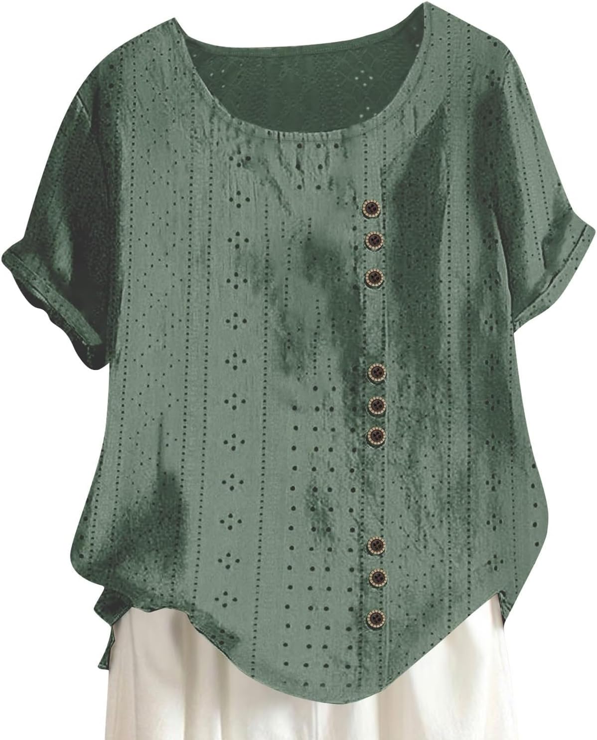 Amazon.com: Summer Cotton Linen Blouses for Women Button Down Short ...