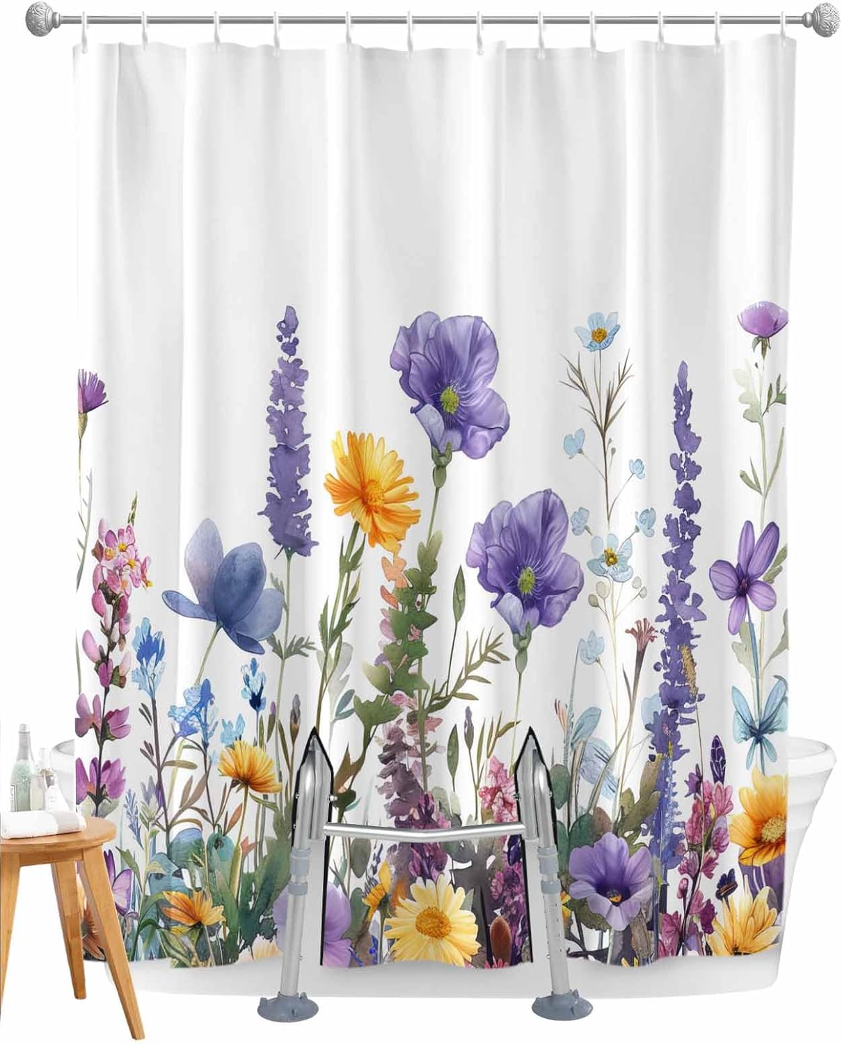 Amazon.com: Split Shower Curtain for Transfer Bench, Flower Plant ...