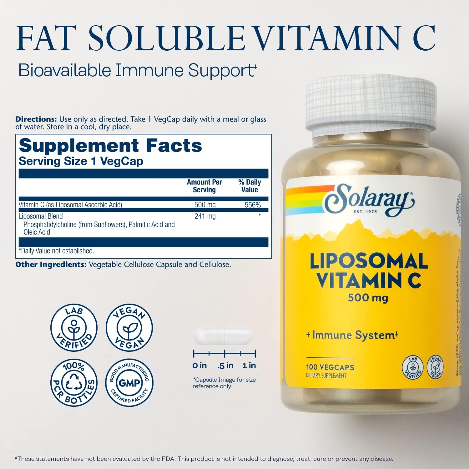 Solaray Vitamina C liposomal 500 mg Sistema inmunológico saludable ...