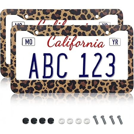 Amazon.com: Leopard Cheetah Print License Plate Frames Covers Holder ...