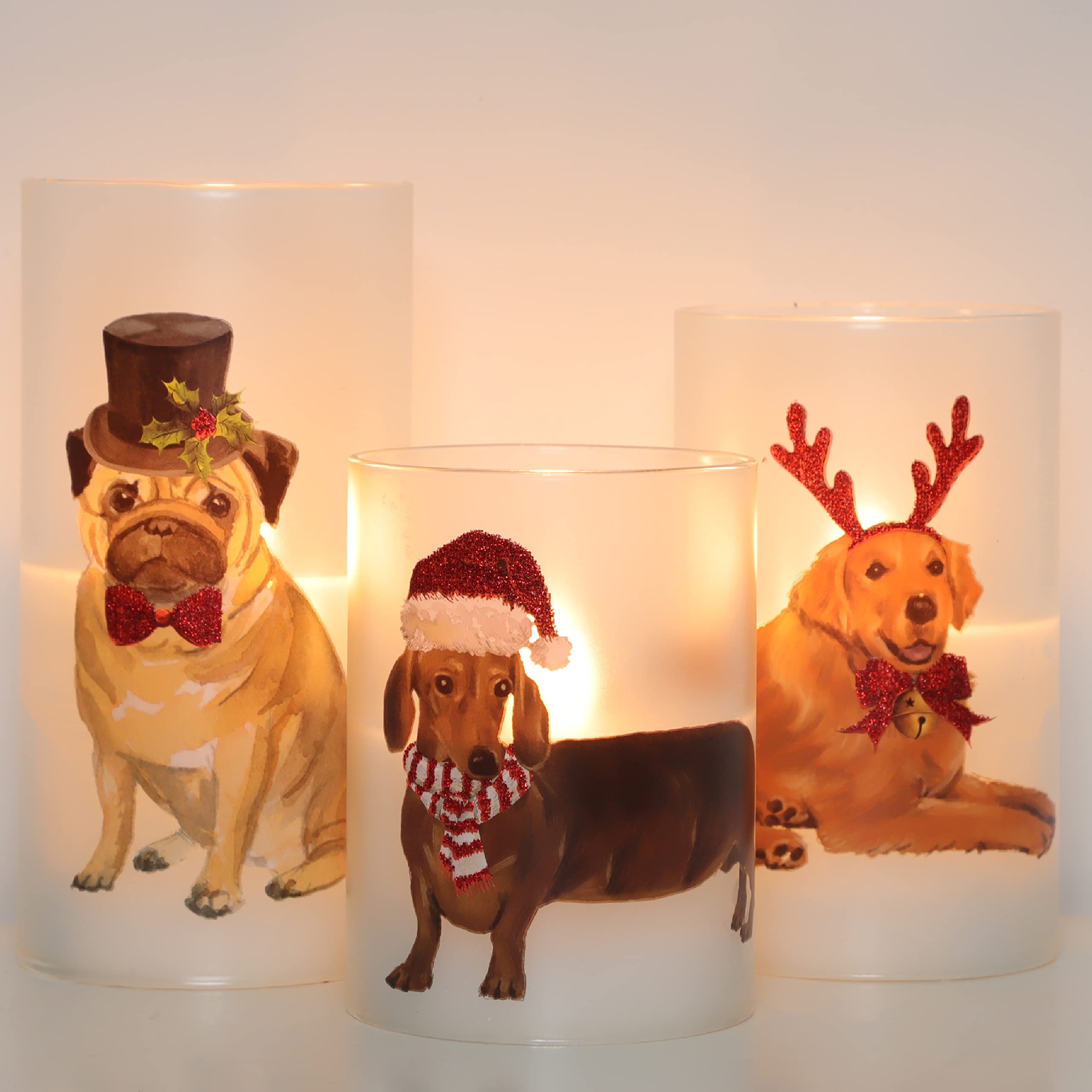 FLAVCHARM Pet Theme Glass Flameless Candles with Remote Set of 3 ...