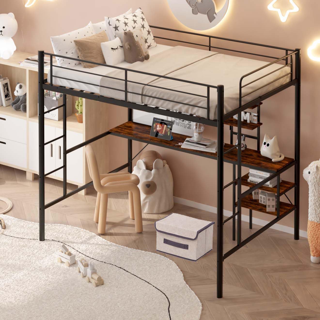 Amazon.com: RELASIA Loft Bed Frame with Desk, Full Metal Loft Bed with ...