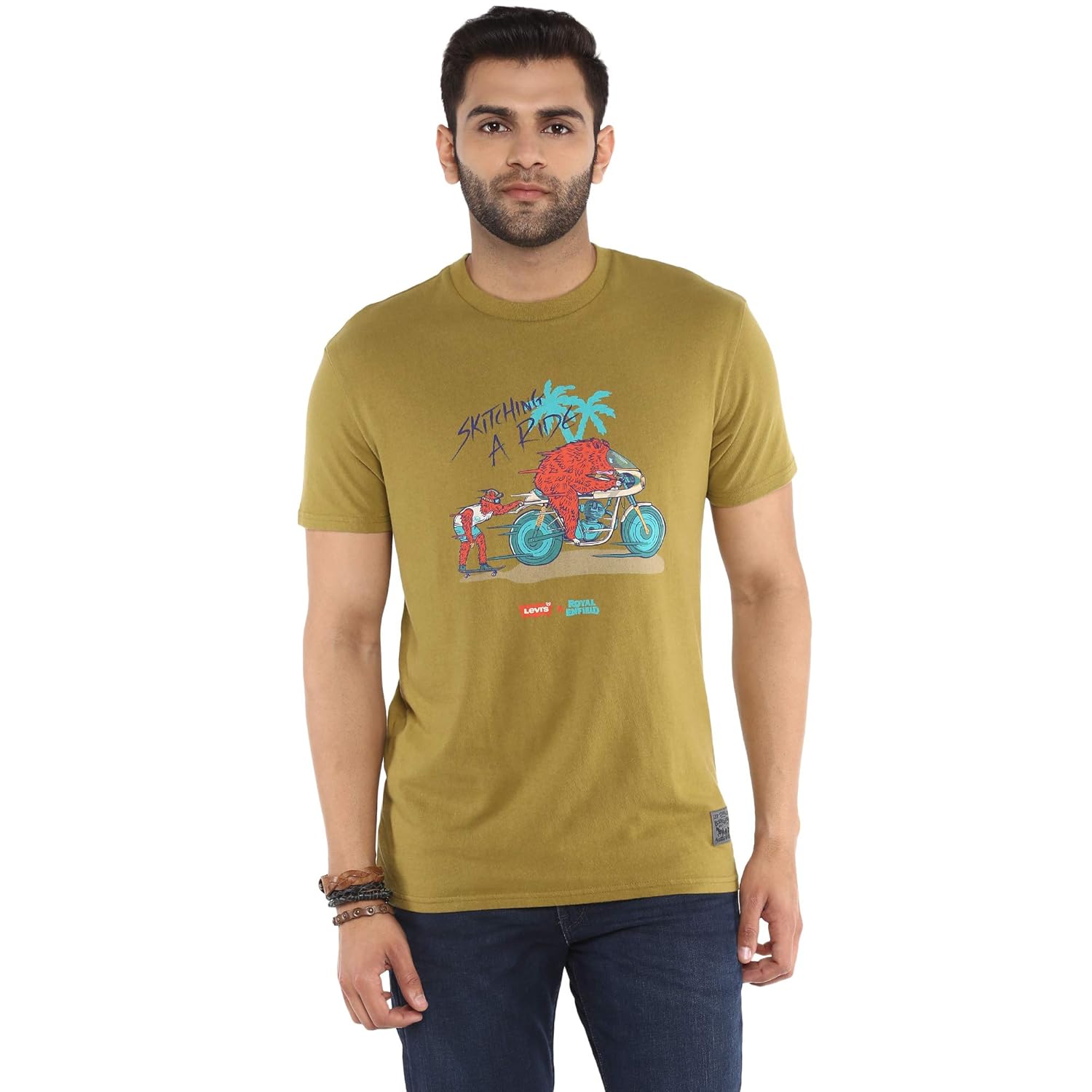 Royal Enfield Men X Levi's Skitching A Ride Relaxed Fit T-Shirt Olive L ...