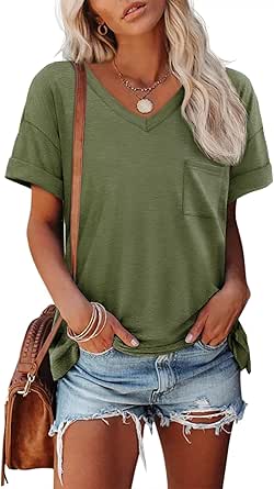 Amazon.com: ATHMILE Womens T Shirts 2024 Short Sleeve V-Neck Shirts ...