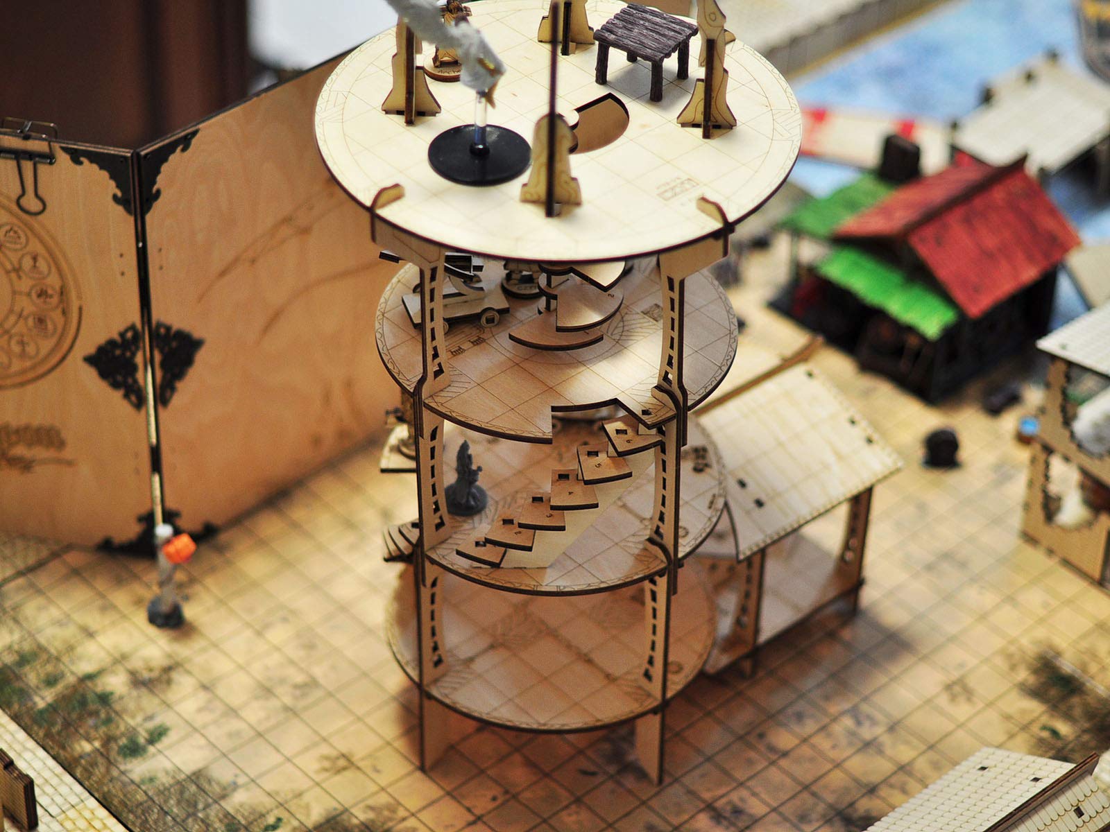D & D 3D Mage's Tower Battle Map 4-Level 41cm Tall Wood Laser Cut with ...