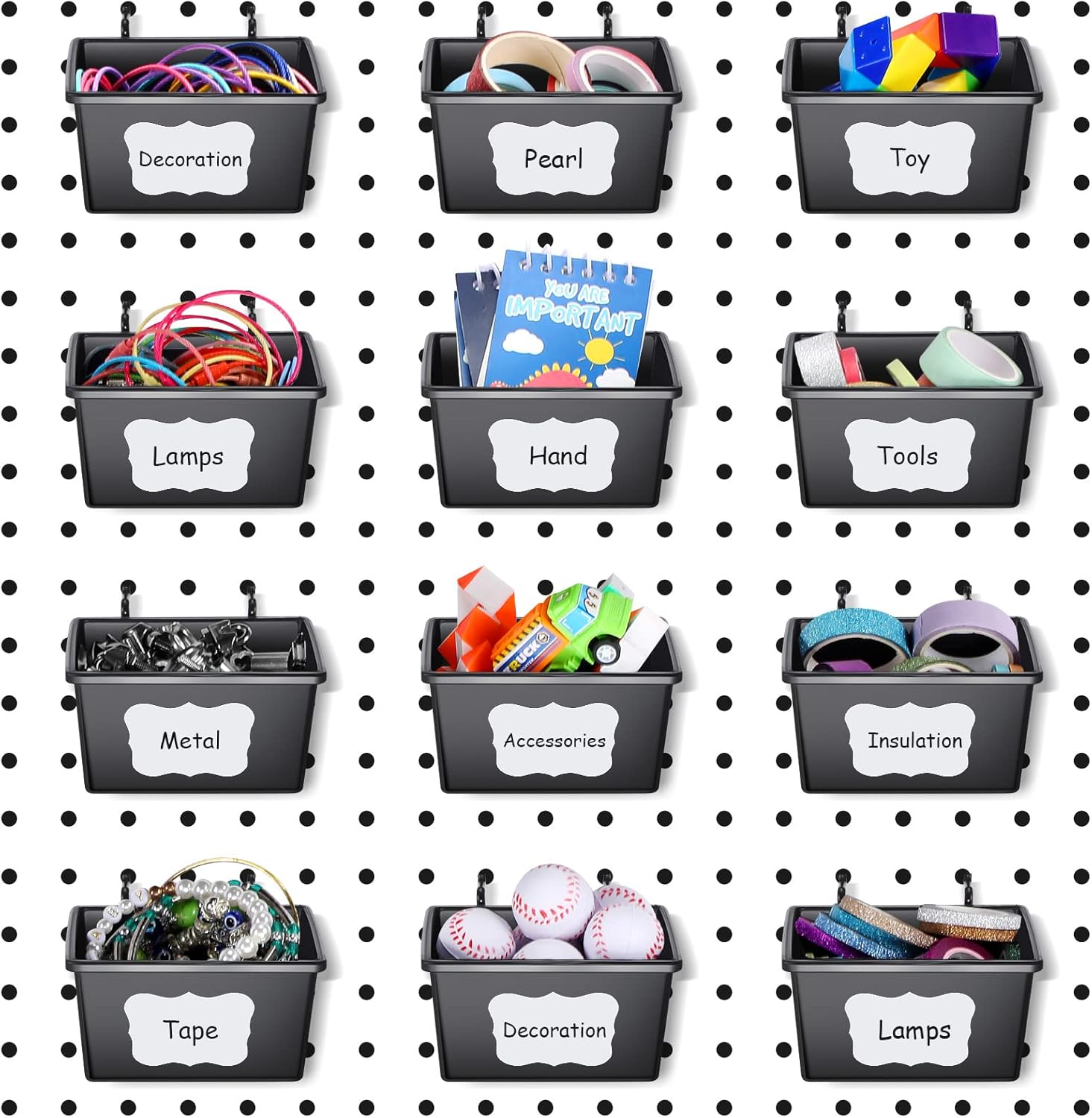 Amazon.com: Tatuo Pegboard Bins with Hooks and Labels Pegboard ...