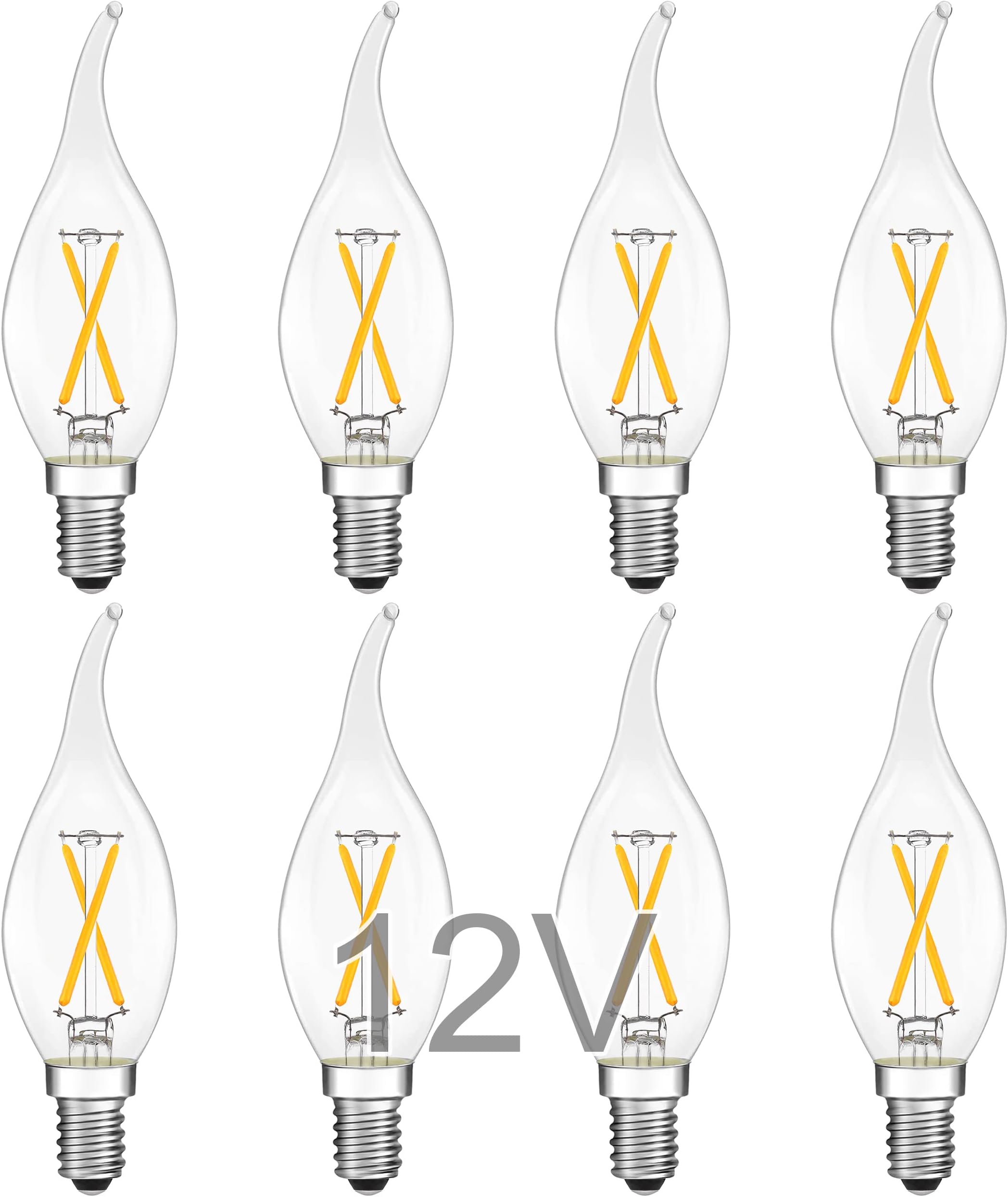 12V E12 Candelabra LED Light Bulbs - Soft Warm 2700K 2W (Only for 12 Volt DC/AC)- Small Candle ...