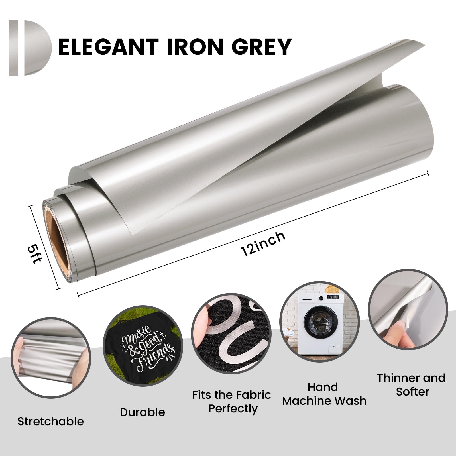 Snapklik.com : Grey HTV Heat Transfer Vinyl 12Inch By 5ft Grey Iron On ...