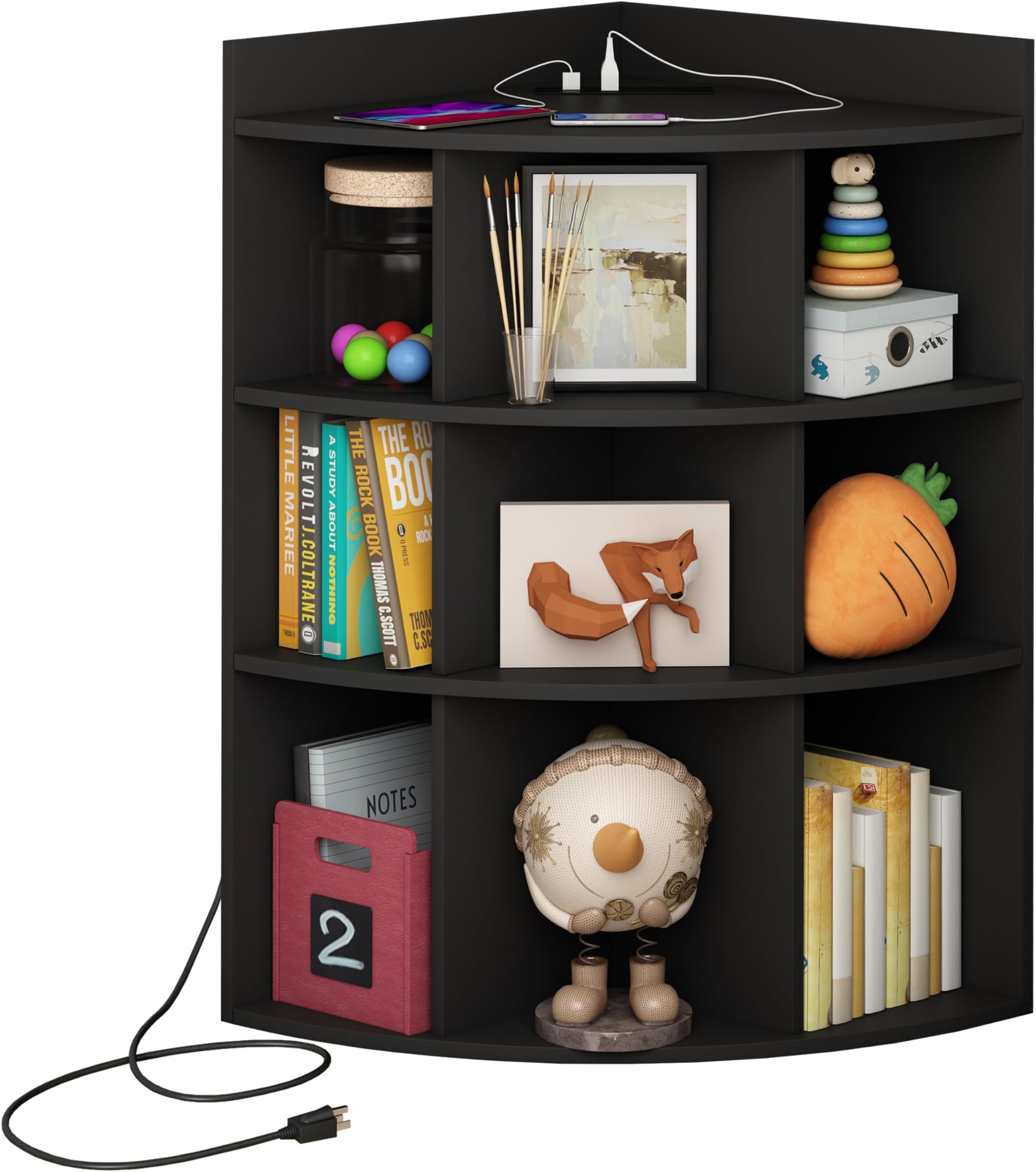 Amazon.com: Corner Cabinet with Charging Station, Corner Storage with ...