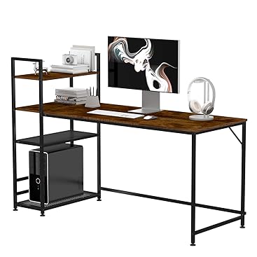 HOMIDEC Desk, 160x60cm Computer Desk with Bookshelf, Study Desk with 4 ...