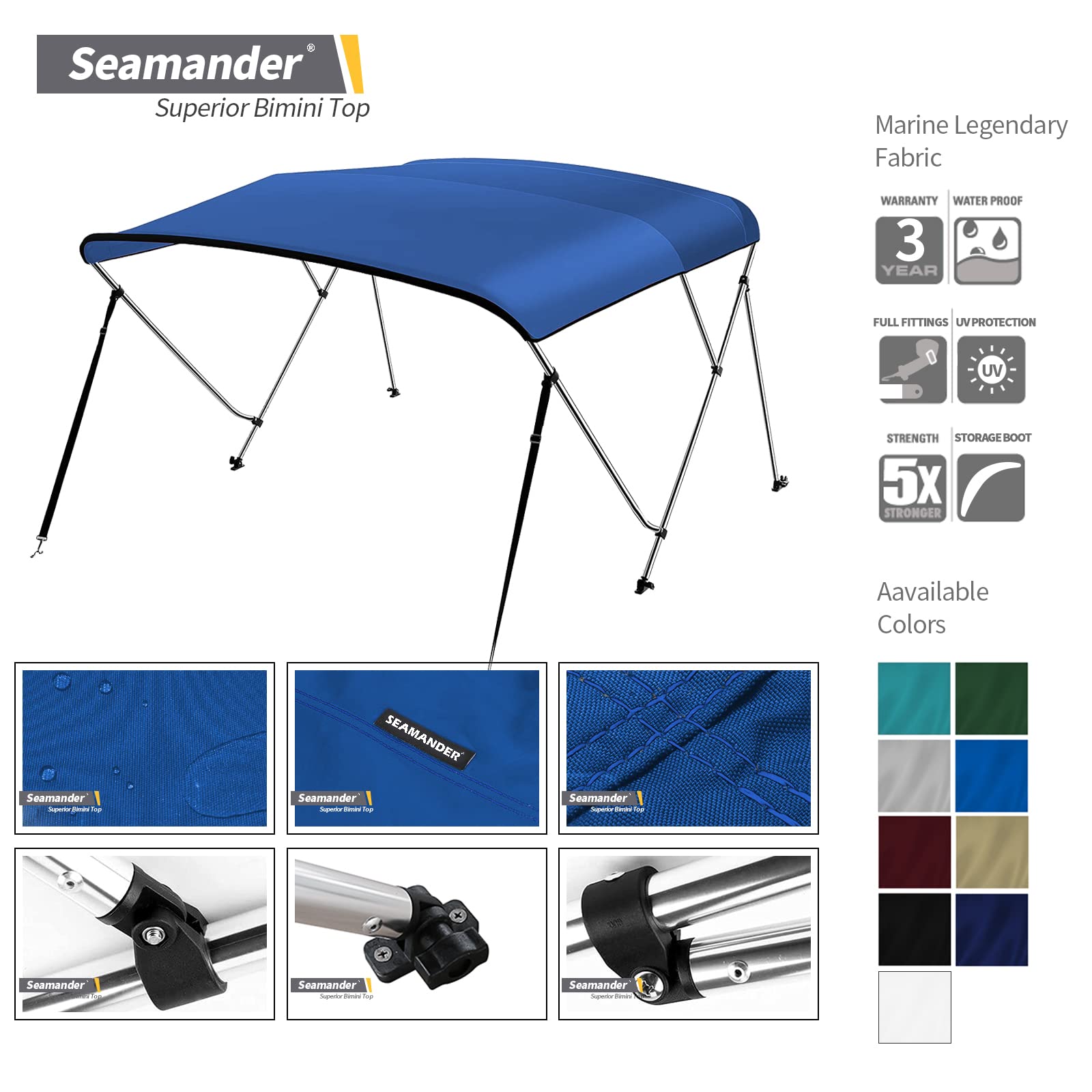 Snapklik.com : Bimini Top For Boats,3-4 Bow 13 Different Size 10 ...