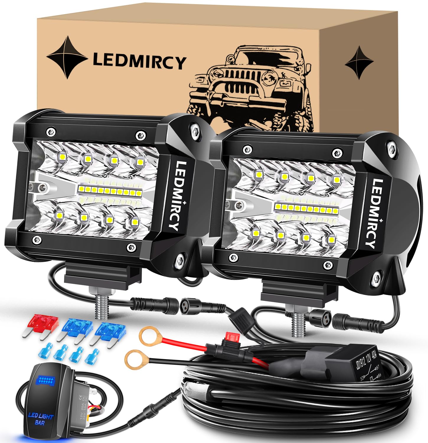 Amazon.com: LED Pod Lights,LEDMIRCY 4 Inch Light Bar Kit with Rocker ...