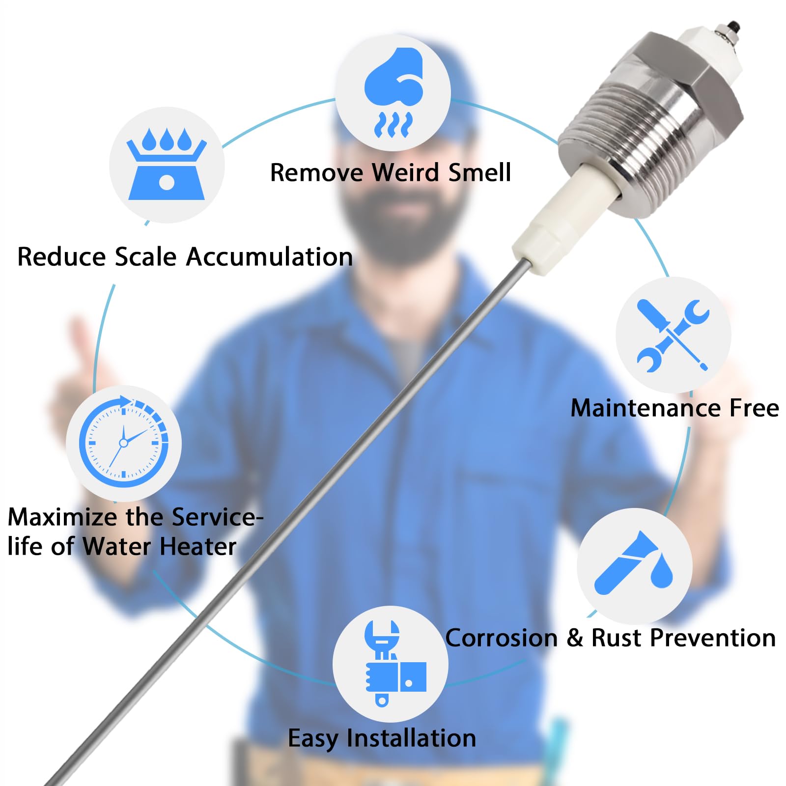 Snapklik.com : Podoy Electric Anode Rod For Hot Water Heater 30-100 Gallon