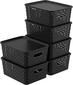 Amazon.com: Nicesh 6 Pack Plastic Storage Basket Bins with Lid, Plastic ...