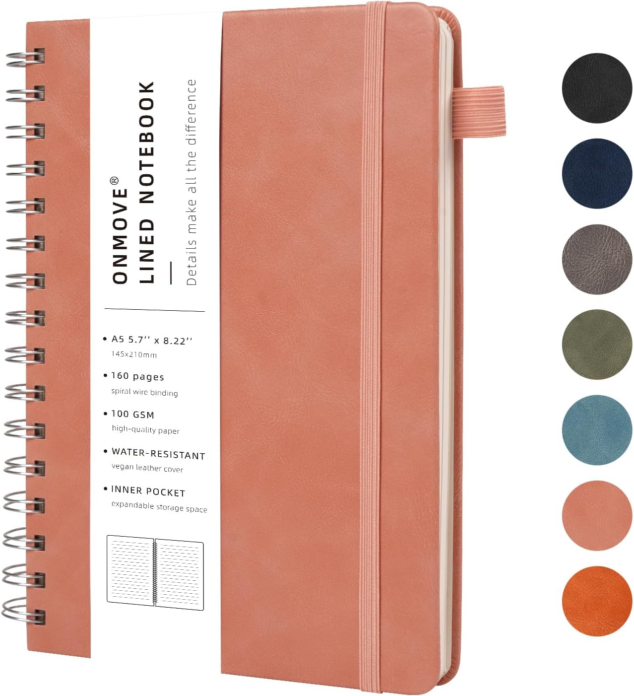 Amazon.com : OnMove Lined Spiral Notebook Journal for Women Men 160 ...