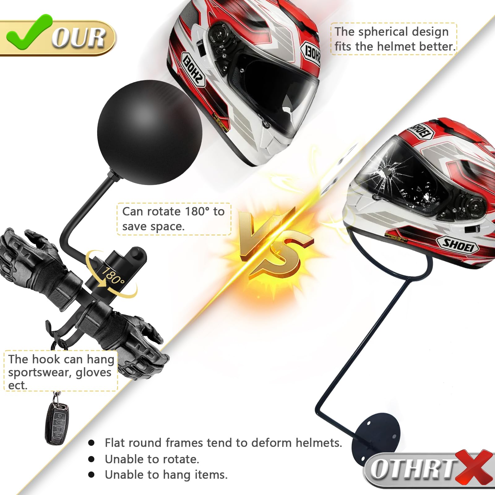 Snapklik.com : Motorcycle Helmet Rack Wall Mount 180 Degree Rotation ...