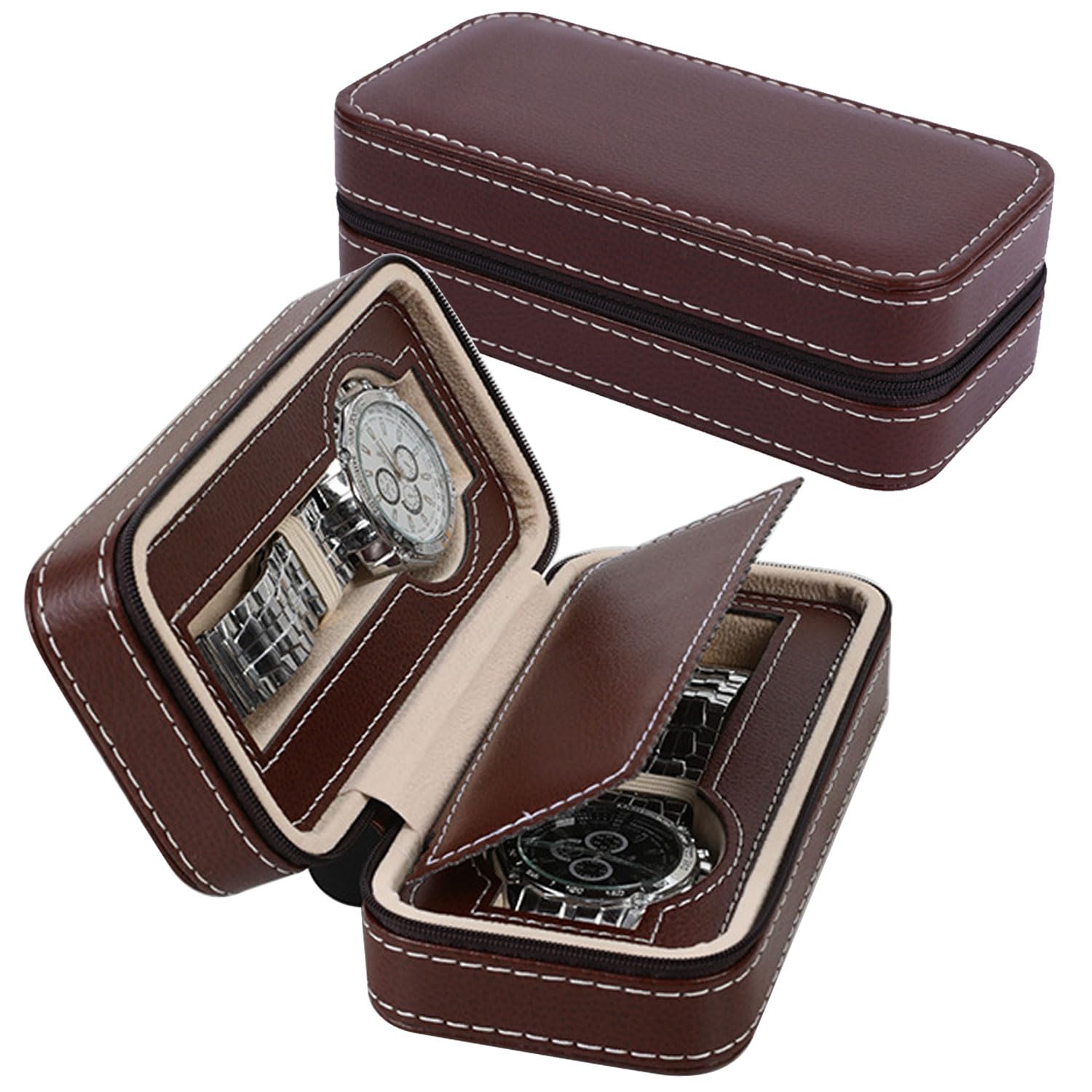 Amazon.com: UVKDEENK Men Travel Watch Case, Leather Zipper Travel Case ...