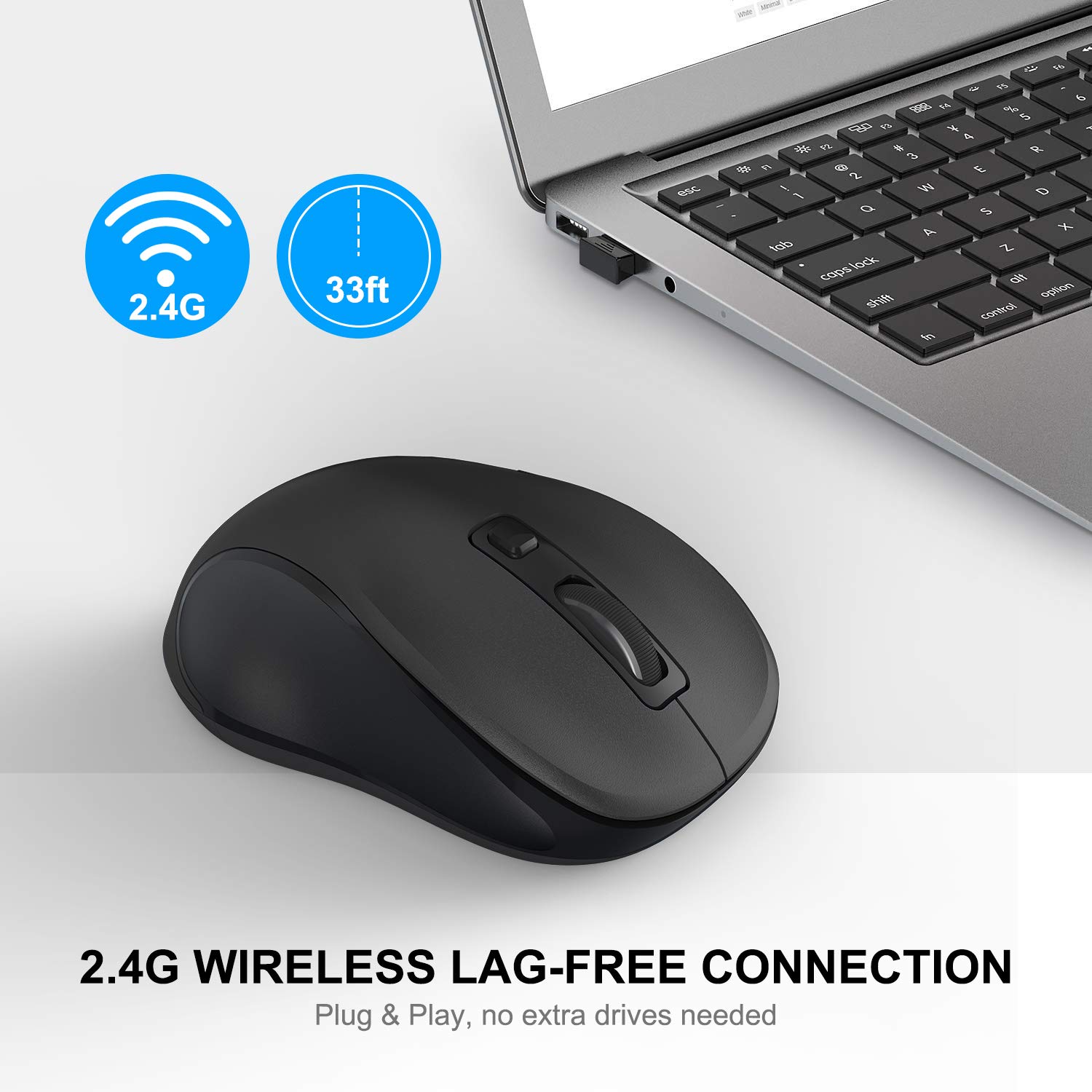 WisFox 2.4G Wireless Mouse for Laptop, Ergonomic Computer Mouse with ...