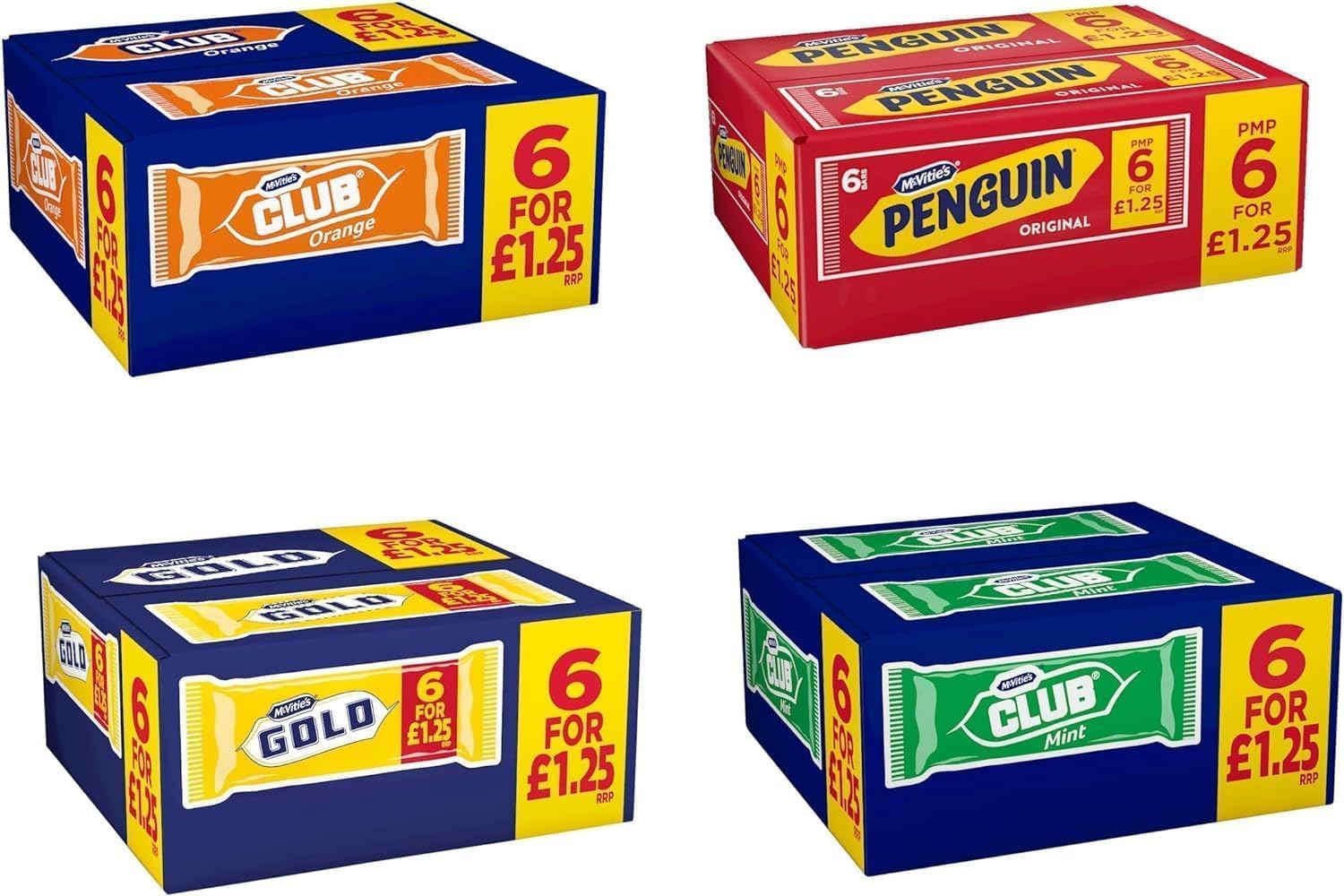 6 x 6 Milk Chocolate Biscuit Bars Multipack, Gold, Club Mint, Club ...