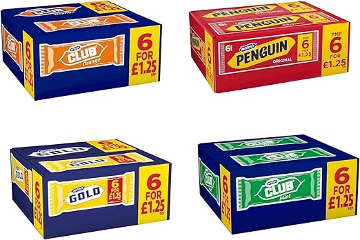 6 x 6 Milk Chocolate Biscuit Bars Multipack, Gold, Club Mint, Club ...