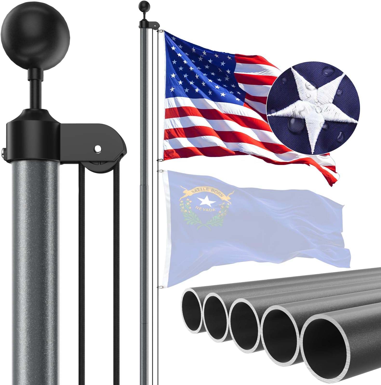 Amazon.com : NELXINJO Heavy Duty 25FT Flag Pole -13 Gauge Extra Thick ...