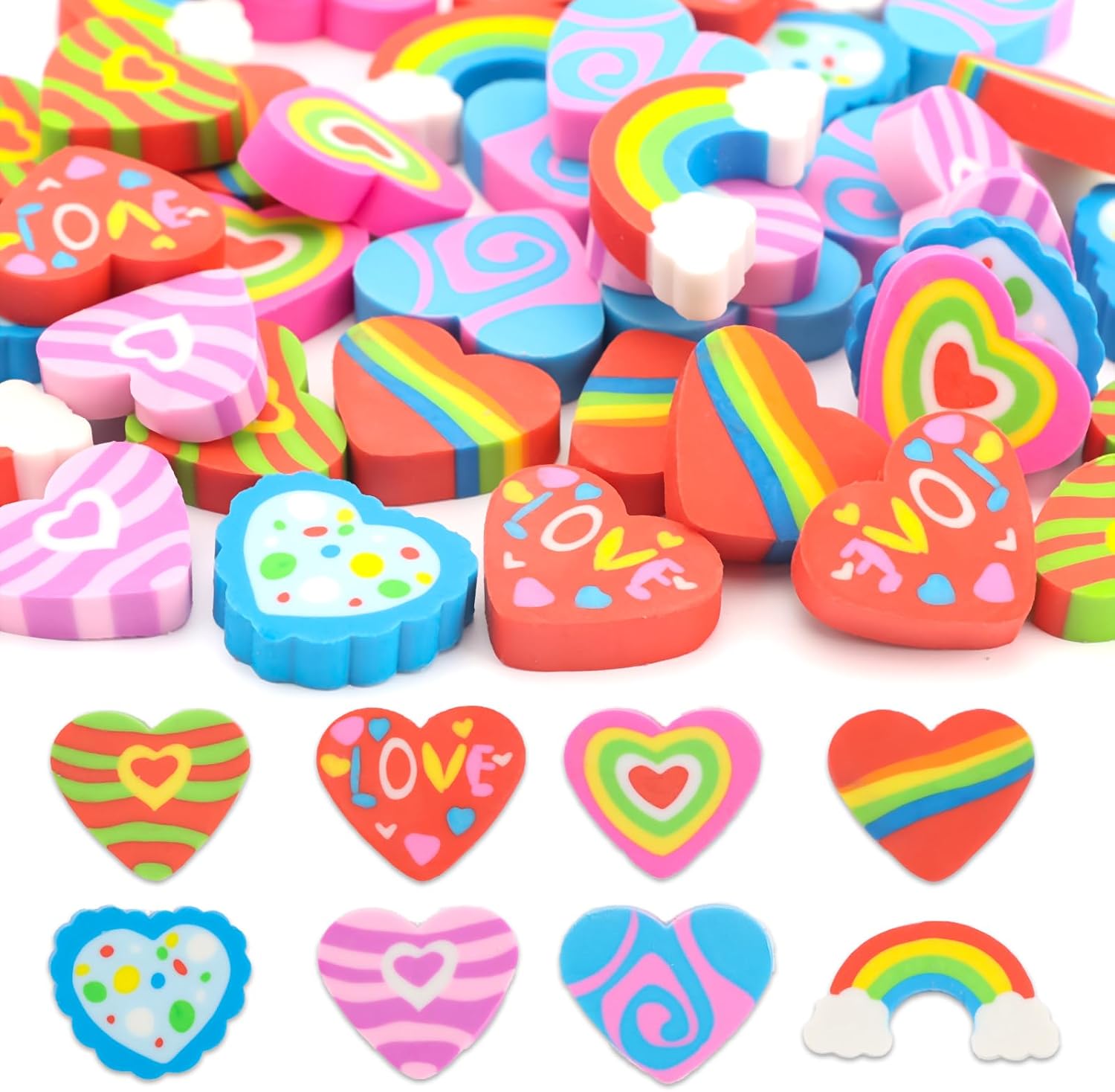 Amazon.com: HSONAIGEE 48 Pieces Valentine Erasers Cute Heart Pencil ...