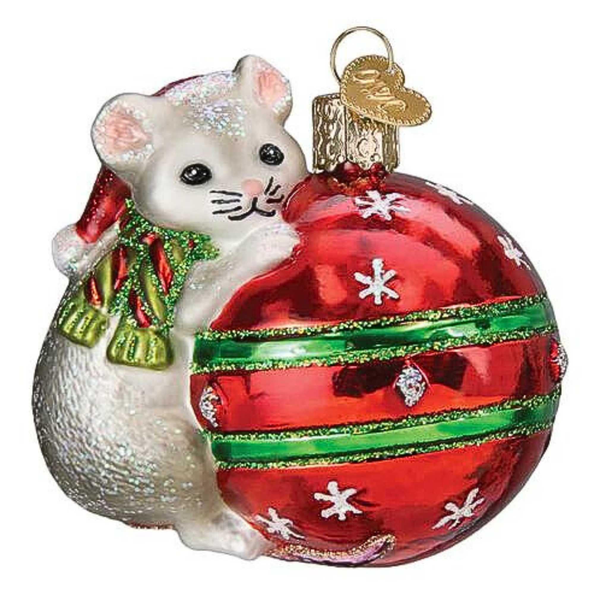 Amazon.com: Old World Christmas Playful Christmas Mouse Glass Hanging ...
