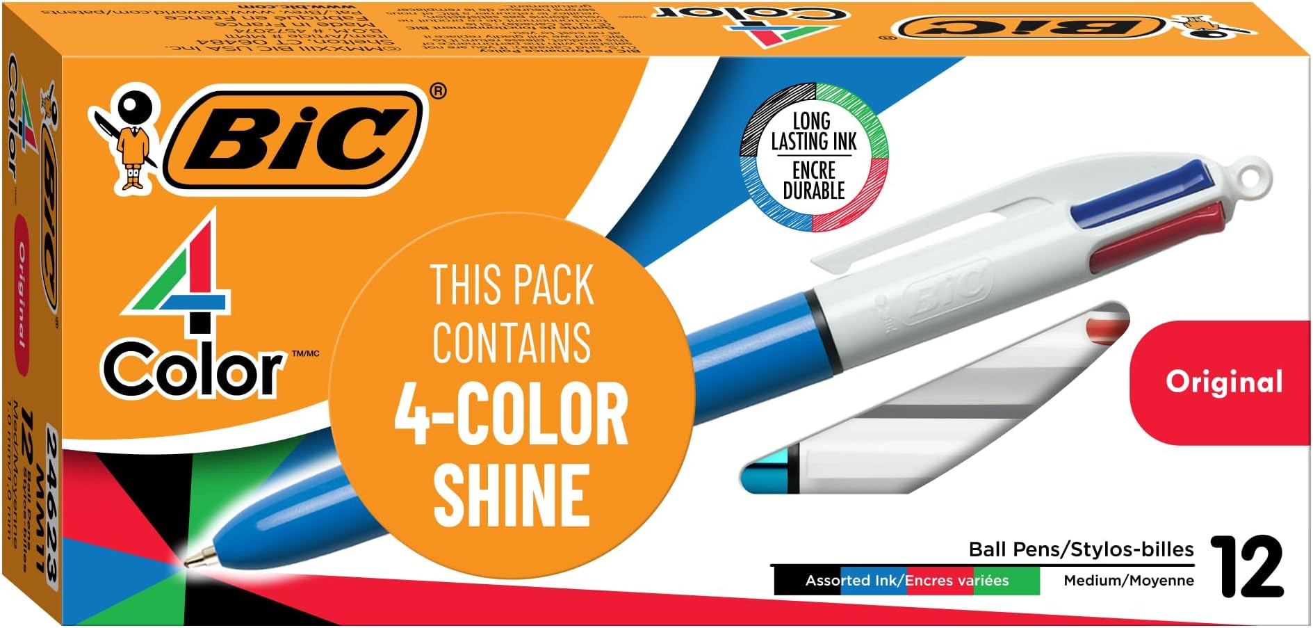 Amazon.com: BIC 4-Color Shine Retractable Ball Pens, Medium Point (1 ...