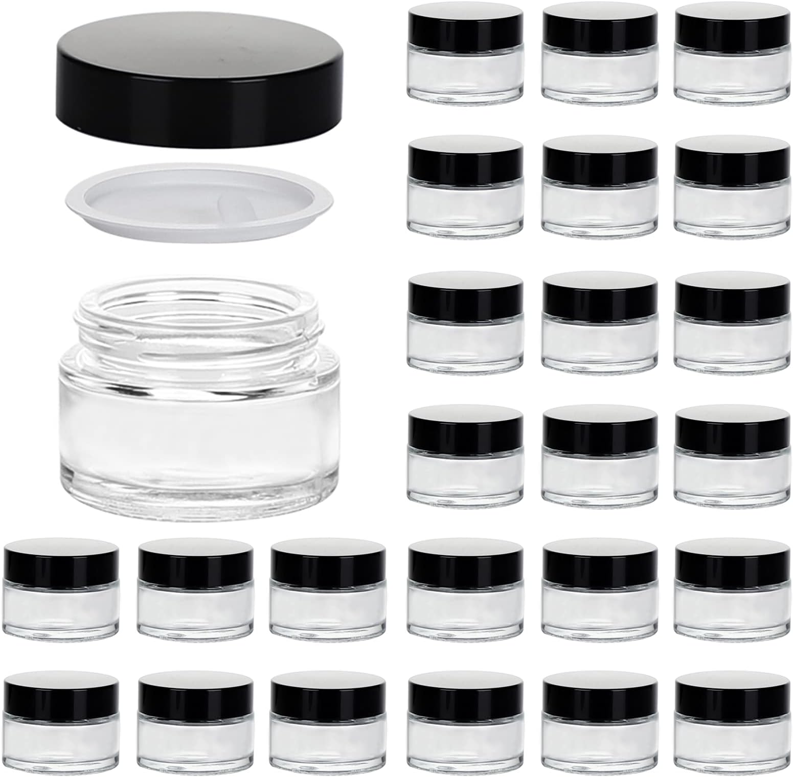 Amazon.com: 1 oz / 30 ml Clear Glass Straight Sided Jar with White ...