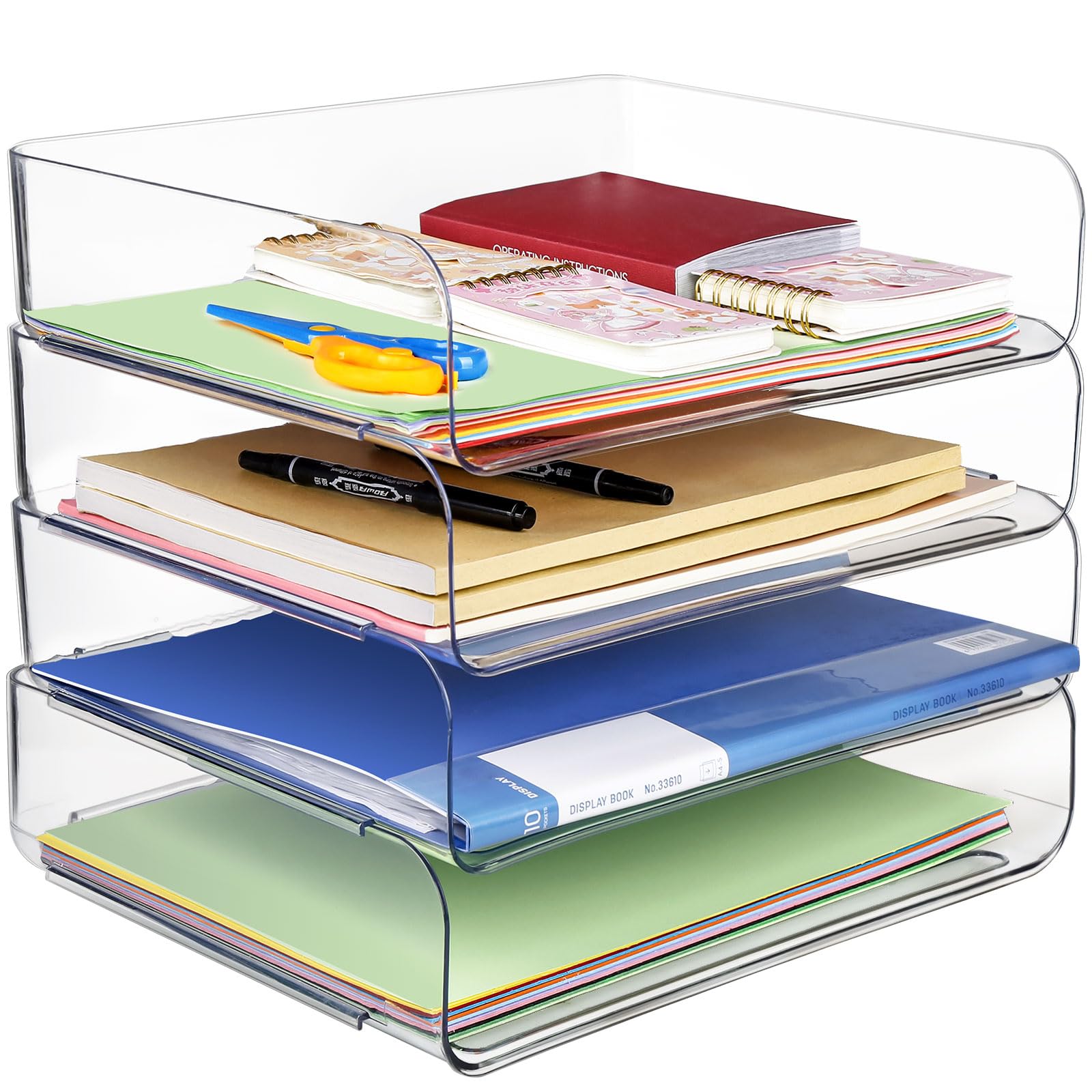 Amazon.com : 4 Tier Clear Paper Trays, Stackable Desktop Racks ...