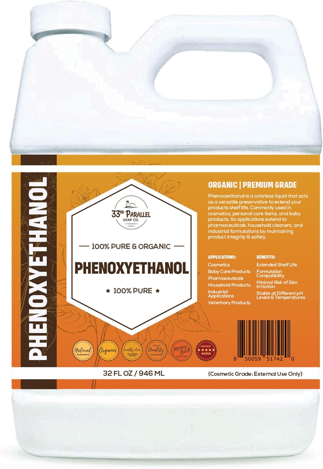 Amazon.com: PHENOXYETHANOL Preservative Liquid (32 oz) Paraben-Free ...