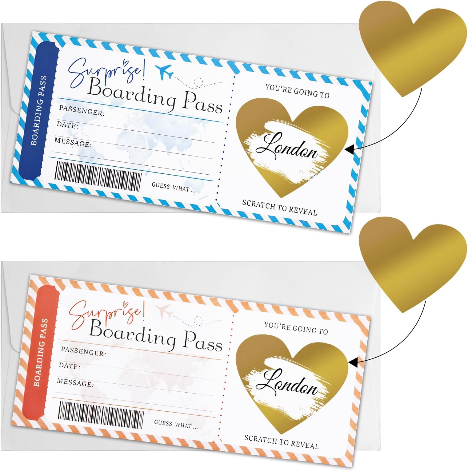 2 PCS Scratch Card Reveal Holiday Surprise Personalised Boarding Pass ...