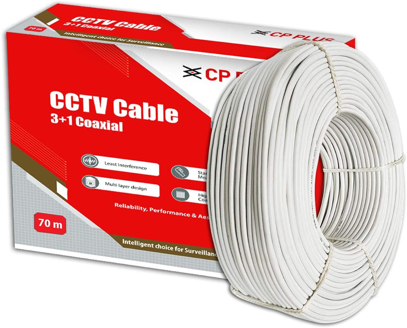 Buy CP PLUS 3+1 Coaxial Pure Copper CCTV Camera Cable (90 Meter) White ...