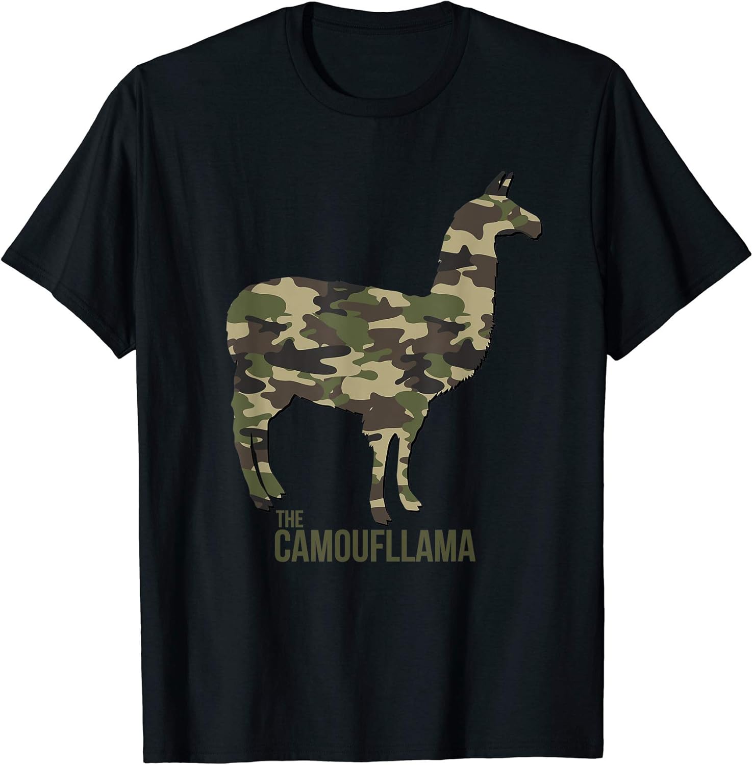 Amazon.com: Funny Camoufllama Pun Joke Camouflage Camo Llama Shirt ...