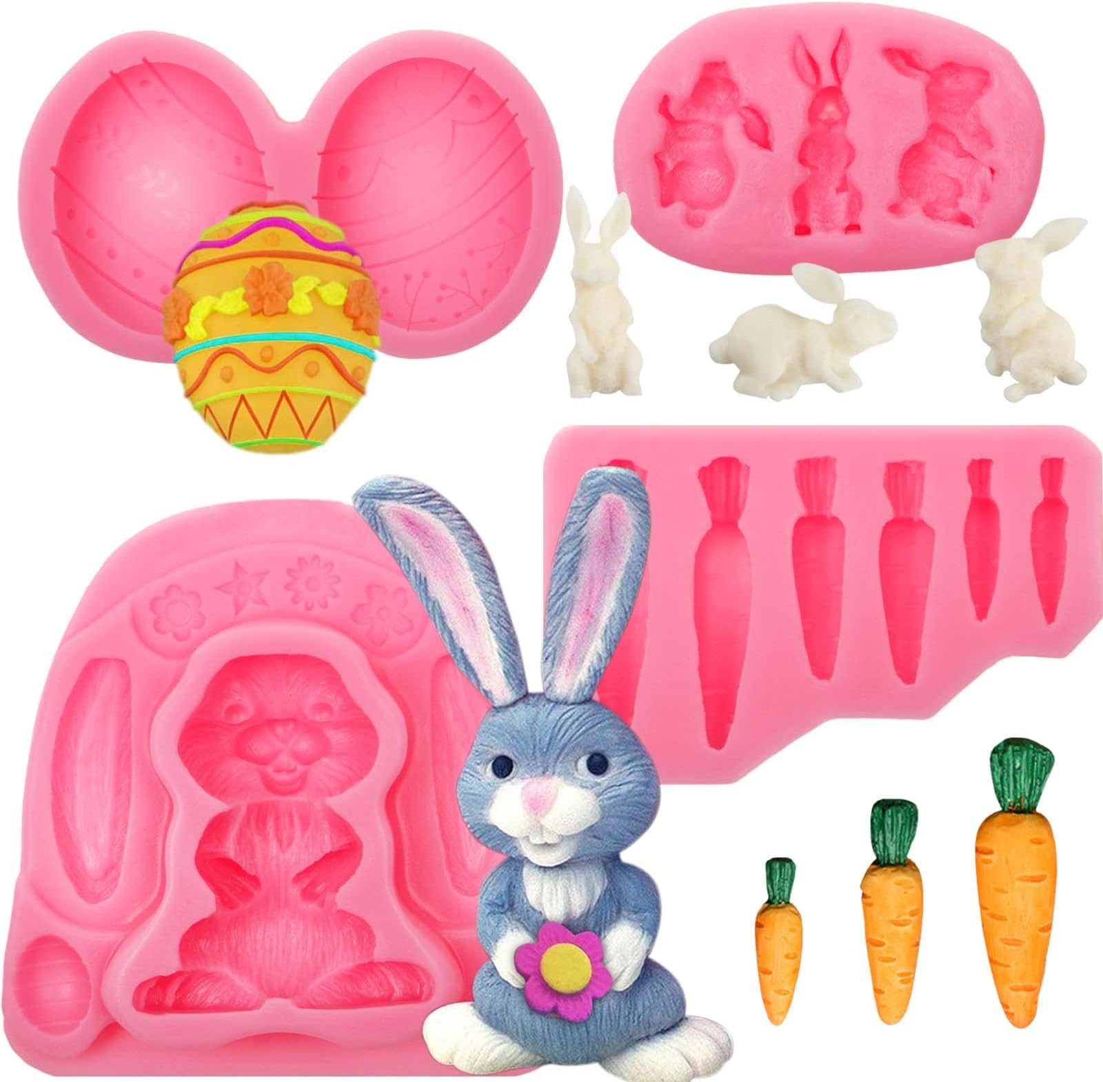 Amazon.com: Rabbit Chocolate Molds, 4 Packs Easter Bunny Fondant Molds ...