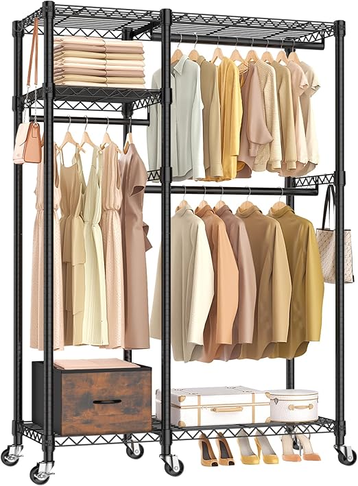 Amazon.com: Memobarco Rolling Clothing Rack for Hanging Clothes, Sturdy ...